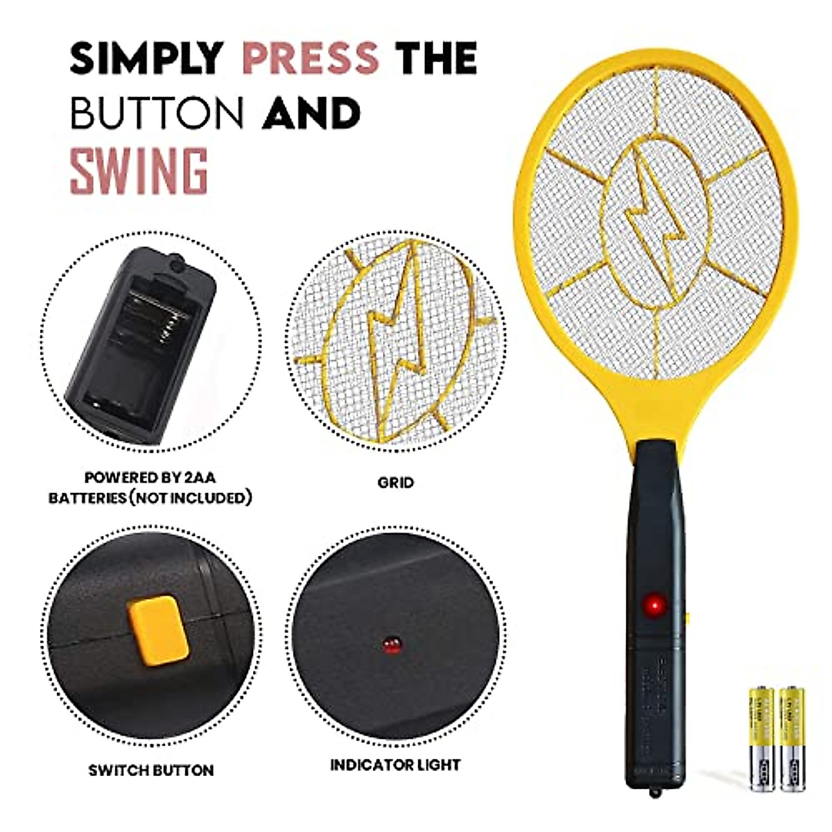 DEVOGUE® Electric Fly Swatter Bug Zapper Battery Operated Flies Killer Indoor & Outdoor Pest Control Mosquito and Insect Catcher Racket