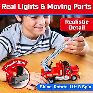 Force1 Mini RC Firetrucks Toys for Kids - 2 Pack Remote Control Kid Fire Truck Toy Set with Mini Water Tank and Boom Toy Fire Trucks for Boys or Girls, Rechargeable 2.4GHz Remote Firetruck with Lights