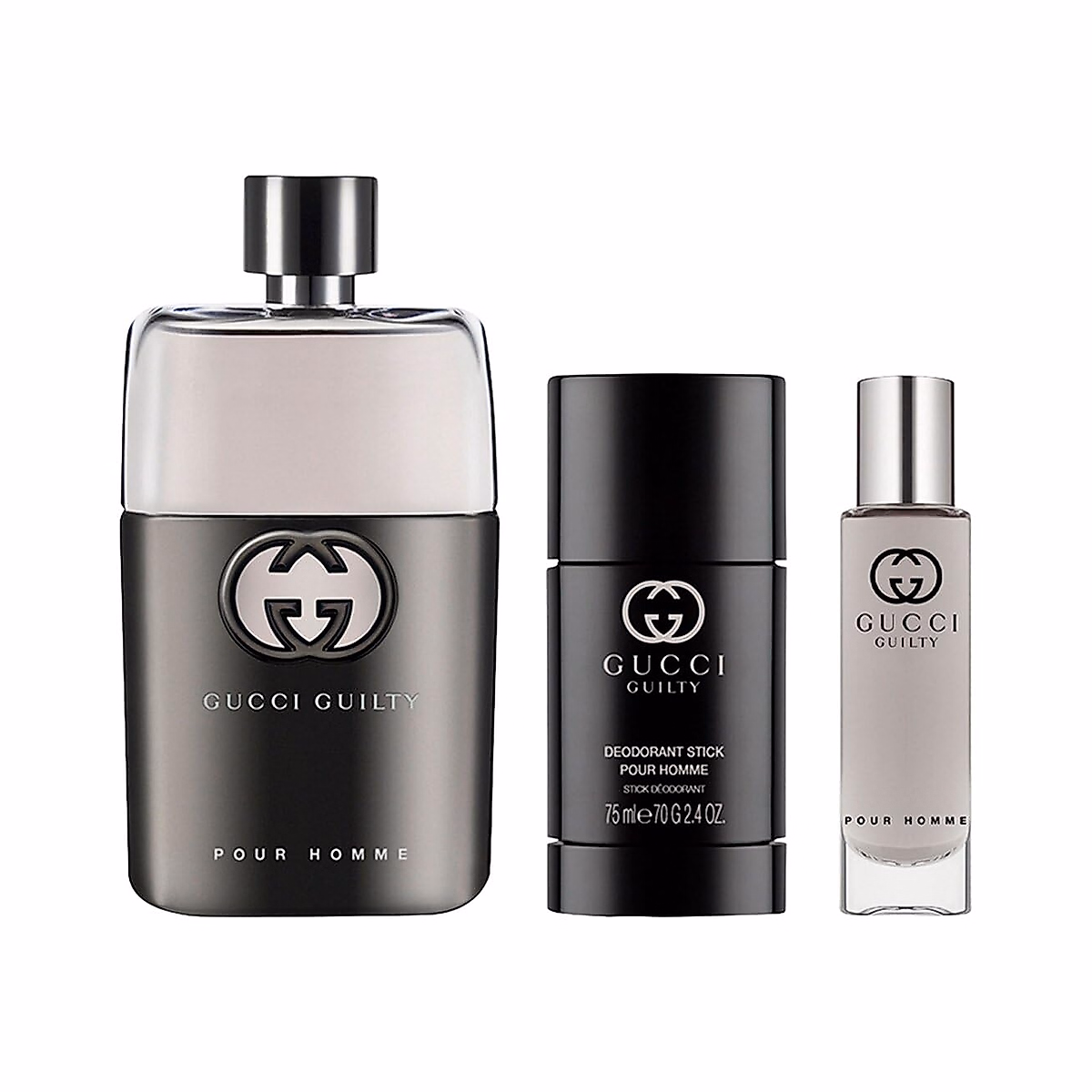 Gucc..i Guilty Eau De Toilette 3 Piece Gift Set for Men 3 oz Edt Spray +2.4 oz Deodorant Stick + 0.5 oz +Makeup Remover Alcohol Free Face & Eye Remover Wipe with Aloe E &Cucumber Extract. $179 Value