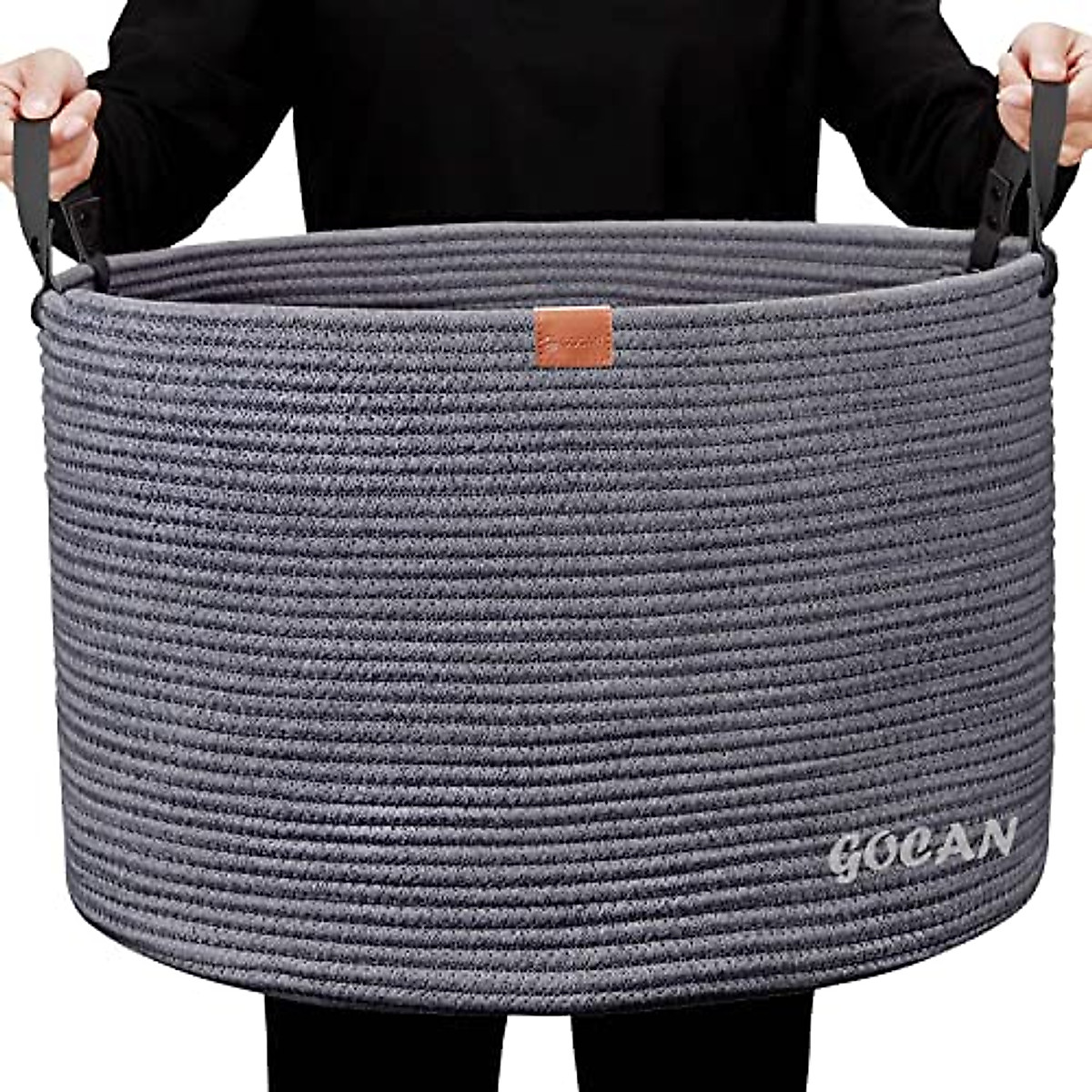 GOCAN Extra Large Storage Laundry Basket 22" X 22"X 14" Cotton Rope Woven Basket for Blanket Basket with Handles for Living Room Toys Storage XXXL (Dull grey)