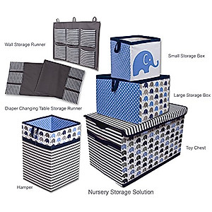 Bacati Collapsible Storage Hamper, Elephants, Blue/Grey, One Size