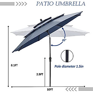 DOIT 10Ft Patio Umbrella with 8 Sturdy Ribs,Outdoor Table Market Umbrella Three Tires Roof with w/Tilt Adjustment and Crank for Garden,Deck,Backyard,Pool (No Base)