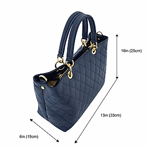Fioretta Italian Genuine Leather Quilted Carryall Satchel Handbag Crossbody For Women - Blue