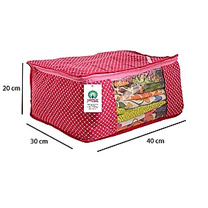 JaipurCrafts Quilted Polka Dots Cotton Saree Cover Set/Saree Storage Bag, Pink (40 x 30 x 20 cm)-Pack of 2