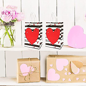 24 Pieces Valentines Day Paper Bags Gift Bags Valentine's Day Party Kraft Bags Red Color Hearts Bags with Handle Treat Bags for Kids Wrapping Holiday Valentines Day Goody Bags