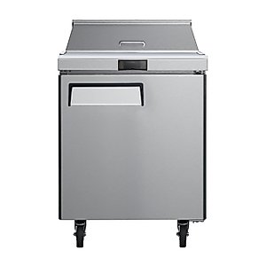 Quantum Commercial Grade Mega Top Sandwich/Salad Prep Table | Stainless Steel | 1 Door | Insulated Lid | Cutting Board Included | (12) 1/6 Size Pans Included | 27.5” W x 34” D x 46.5” H