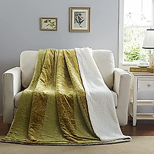 Tache Green Sherpa Throw Blanket - Earth Day - Embossed Plush Cozy Comfy Cuddly Fluffy Light Olive Lime Green Luxury Durable Super Soft Warm Decorative Flannel for Couch and Sofa - 50X60 Inch
