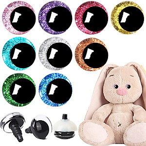 UPINS 180Pieces 18 mm 3D Glitter Plastic Safety Eyes with Washers for Amigurumi Animal Moon Eyes Plastic Craft Doll Crochet Eyes for DIY of Puppet Bear Making Supplies (9 Colors)