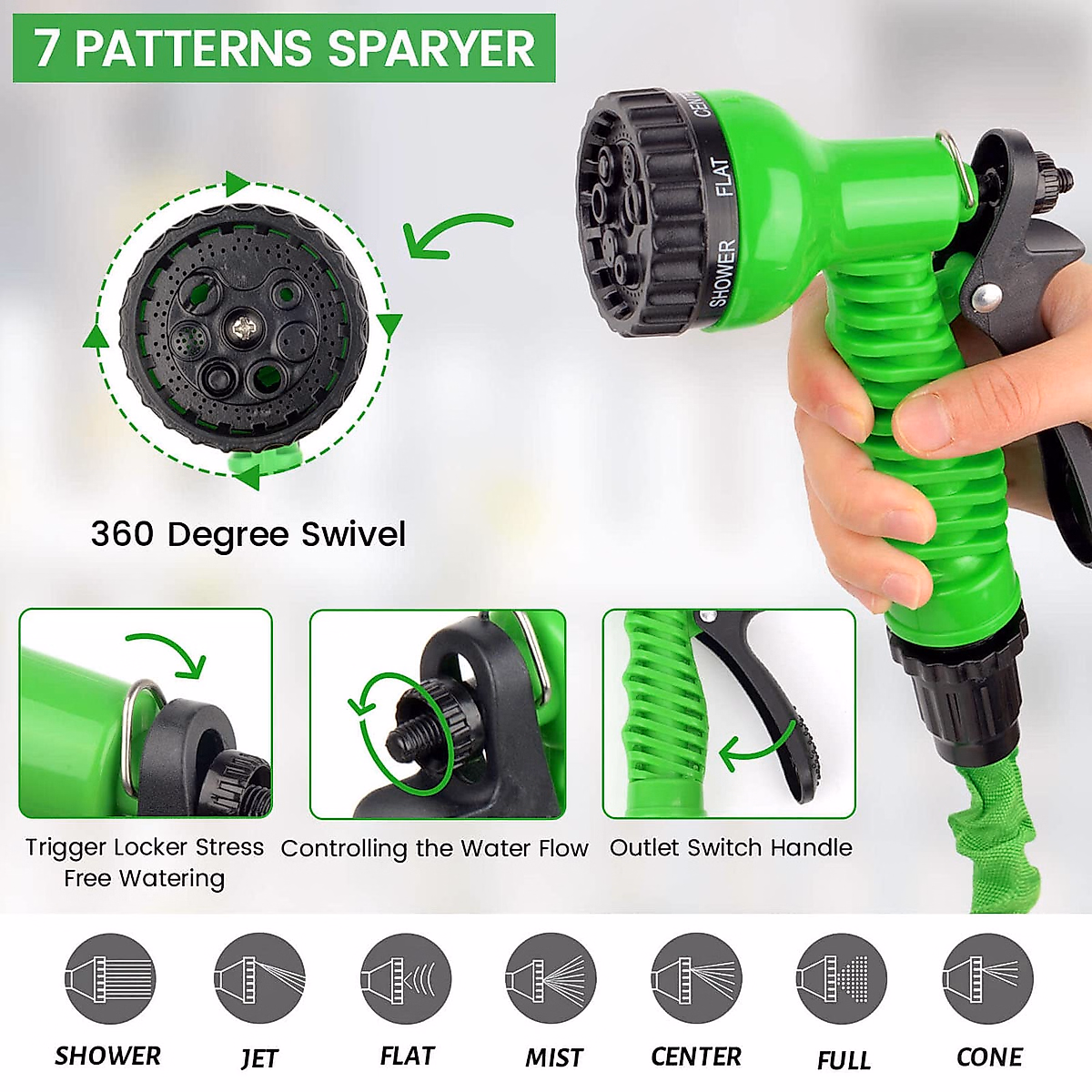Expandable Garden Hose, Flexible Water Hose with 7 Function Hose Spray Nozzle
