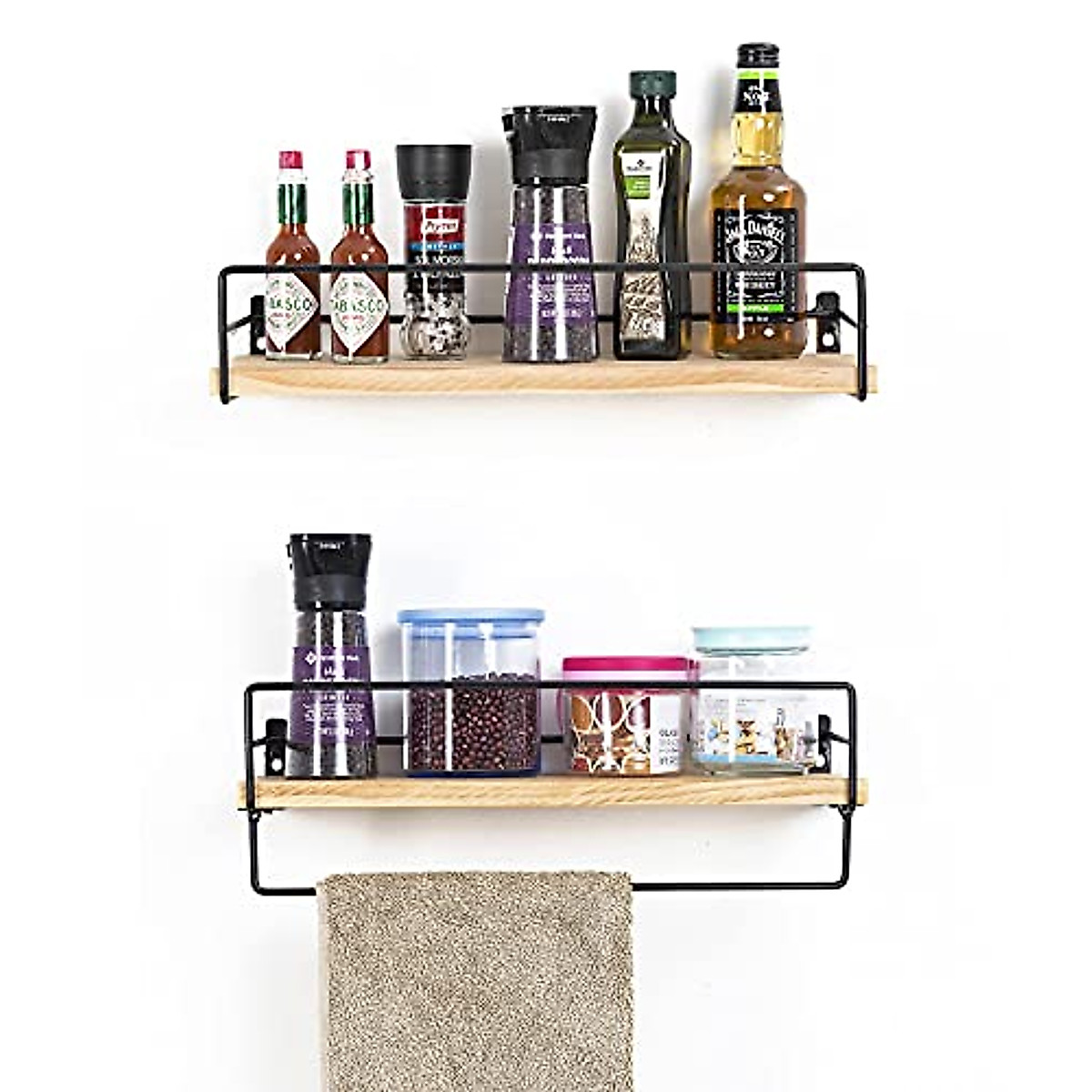 SODUKU Floating Shelves Wall Mounted, Wall Wood Storage Shelf for Kitchen Bathroom Bedroom Set of 2 Carbonized Black