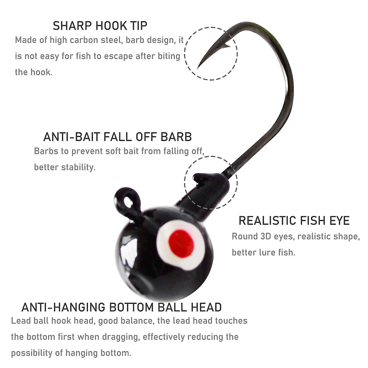 Vinfutin Fishing Jig Head Hooks with 3D Eyes Colorful Ball Head Jig Sharp Hooks Fishing for Worm Fishing Lures Bass Trout Saltwater and Freshwater Fishing Tackle Box Weight (0.13oz(3.5g)-30pcs)