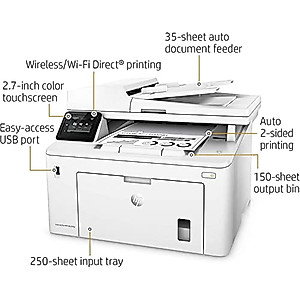 HP Monochrome Laserjet Pro MFP M227fdwL Wireless AIO Printer, 2.7" Touch Screen, Print Copy Scan Fax, 1200x1200 dpi, Up to 30ppm, Auto Duplex Printing, 35-Sheet ADF with Printer Cable