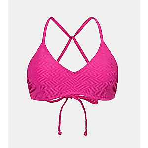 CUPSHE Women Swimsuit Bikini Top Textured Self Tie Crisscross Back Bathing Suit, S Neon Pink
