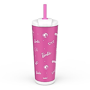 Zak Designs Barbie Beacon Straw Tumbler for Travel or At Home, 24oz Stainless Steel with Vacuum Insulation and Non-Skid Base (Barbie)