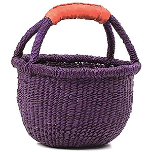 Fair Trade Ghana Bolga African Mini Market Basket Plum, 7-9" Across, 79813