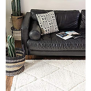 Rugs.com Lattice Shag Collection Rug – 5' x 8' Ivory Shag Rug Perfect for Living Rooms, Large Dining Rooms, Open Floorplans