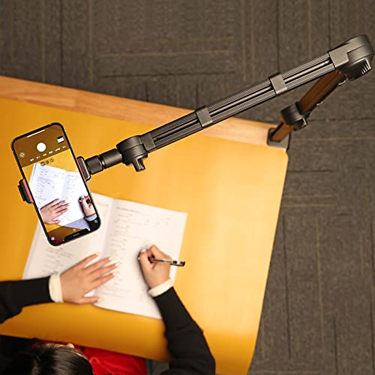 JUSMO LS24 Overhead Camera Arm Desk Mount Stand, Top-Down Views Photography Videography, Heavy Duty Tabletop Overhead Tripod Boom Arm Rig for Camera, Microphone, Phone, Webcam, Lights