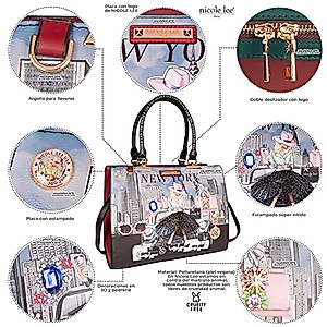 Nicole Lee Success in New York Structured Medium Satchel, Embellished Vegan Leather City Work Bag, 3 Compartments