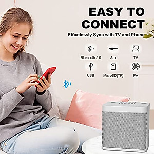 FULLIFE Karaoke Machine for Adults/Kids, 3000mAh Portable Bluetooth Karaoke Speaker with 2 Wireless Microphones, HD Sound PA System with Echo and Vocal Cut, Supports TF/USB, AUX-in, for Home Parties
