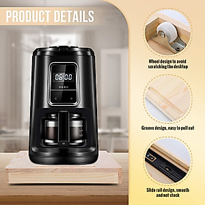 2 Pcs Wooden Kitchen Appliances Slider Handy Sliding Tray for Coffee Maker Kitchen Appliance Moving Caddy Countertop Slider with Smooth Rolling Wheels for Blender, Toaster, Air Fryer