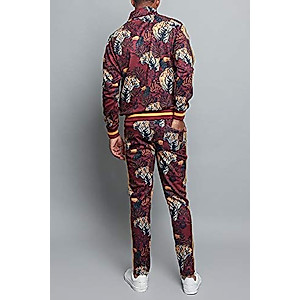 G-Style USA Men's Royal Floral Tiger Track Suit ST559 - Burgundy - 2X-Large