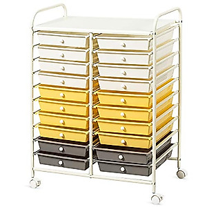 MEDIMALL 20 Drawers Rolling Storage Cart, Multipurpose Craft Storage Cart with Wheels, Mobile Tools Scrapbook Paper Organizer Cart for Office School Home Use (Yellow)