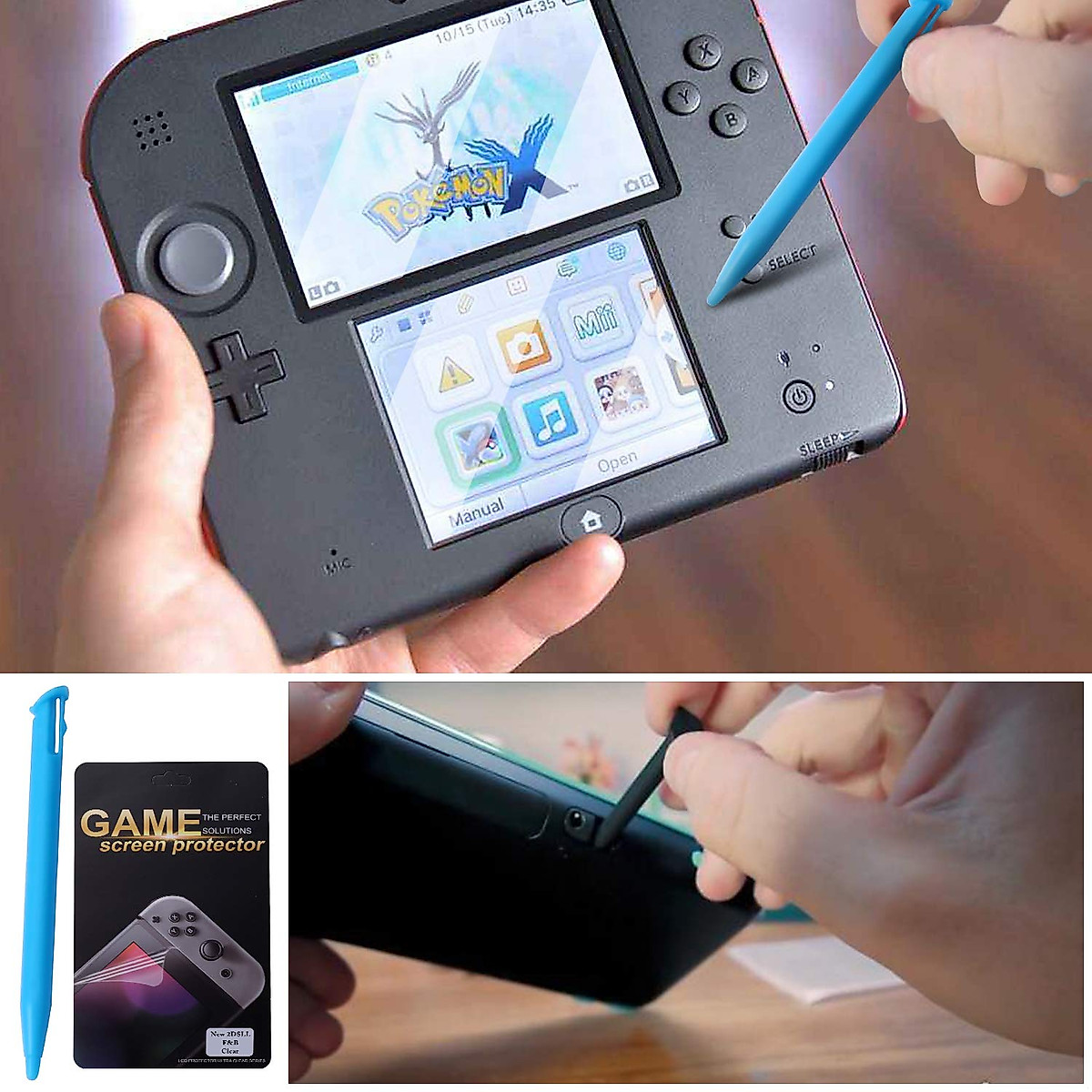 Yizerel Stylus Pen for New 2DS XL, 15 Pcs Colorful Plastic Replacement Touch Screen Stylus Set Compatible with New 2DS LL with HD Crystal Clear PET Films (Black White Pink Blue Red Orange)