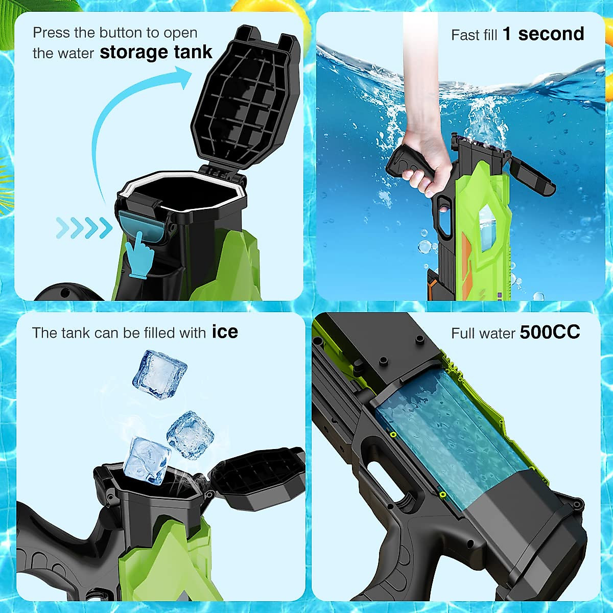 VATOS 2 Pack Electric Water Guns for Kids Adults, Auto Squirt Guns Range up to 32 FT + 1000CC High Capacity,Motorized Electric Water Guns Toys for Summer Outdoor Swimming Pool Beach Water Fighting