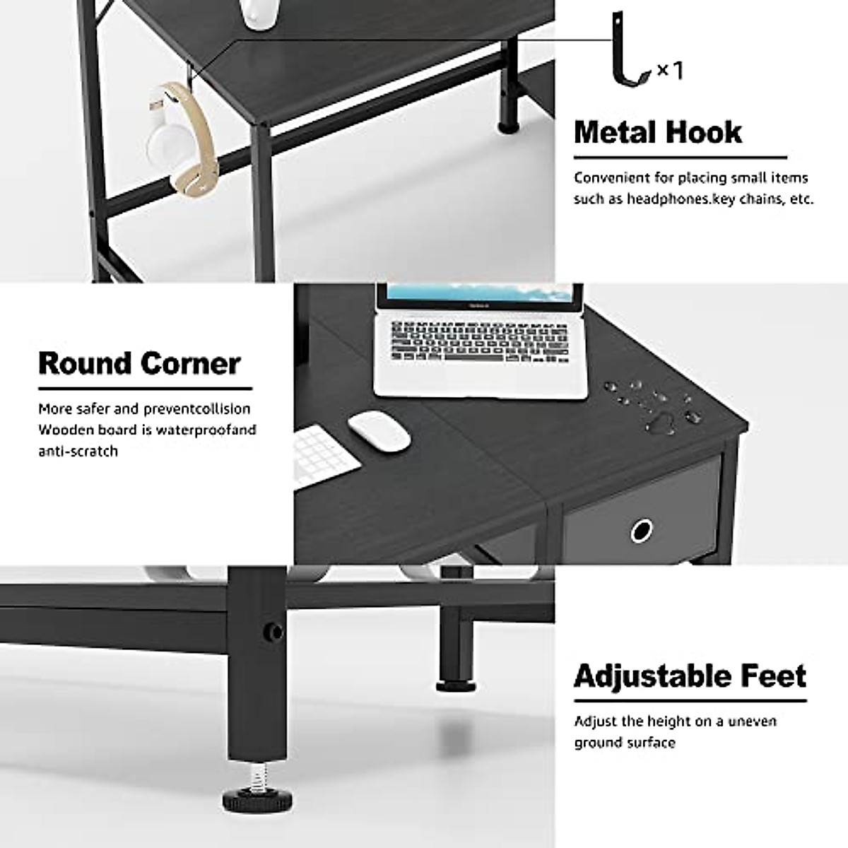 VERMESS Computer Desk with Drawer and Monitor Stand,47 Inch Study Writing Desks for Home Office,Industrial Simple Style Wood Table for PC Laptop Notebook,Black