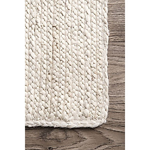 The Knitted Co. 100% Jute Area Rug 6x9 Feet Approx- Braided Design Hand Woven Dyed Off-White Natural Fibers Carpet - Home Decor for Living Room Hallways (6' x 9', Off-White)