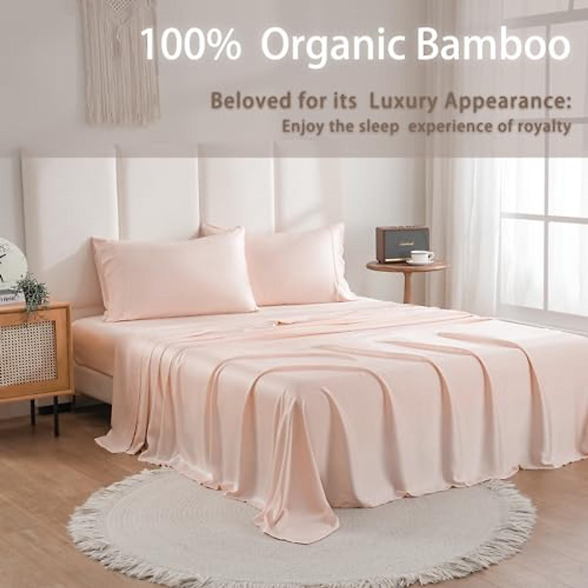 Bedlifes Queen Size Sheet Set Cooling Sheets Rayon Derived from Bamboo-400TC Breathable Luxury Bed Sheets,Sateen Silky Bedding Sheets-16 Deep Pocket Ultra Soft 4 Pieces(Rose Pink,Queen)