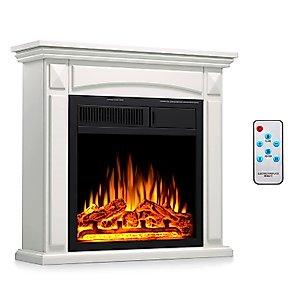 Antarctic Star Electric Fireplace with Mantel, Freestanding Wooden Frame Firebox, Adjustable Realistic 3D Flame, Remote Control, 750W-1500W, Ivory White…