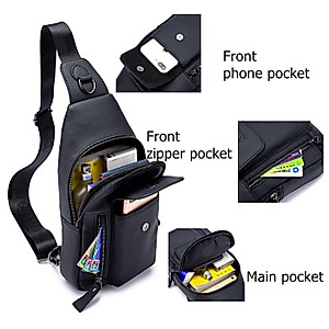 BULLCAPTAIN Genuine Leather Sling Bag for Men Multi-pocket Casual Travel Crossbody Chest Bag Hiking Backpacks (Black)