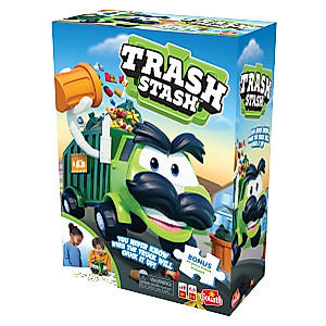 Goliath Trash Stash Game w/ 24pc Puzzle - Fill Trashcan, Watch It Dump Into Garbage Truck Or Truck Chucks It Up - Includes 24-Piece Puzzle