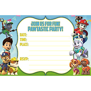 30x Paw P Birthday Invitations and Envelopes – Fill-in Happy Birthday Party Invitations for Kids, 6X4 Inches, Postcard Style