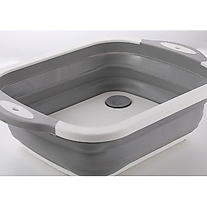 Collapsible Cutting Board with Wash Basin and Drainage Hole; BBQ Prep Tub and Camping Cutting Board; Space-Saving Collapsible Camping Dish Tub Sink RV and Camper Kitchen Must Have Accessory Grey