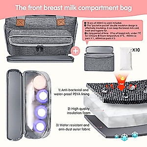 DERJUNSTAR Breast Pump Bag - Perfect Pump Bag for Working Moms,Compatible with Spectra S1, S2, Doubles as Lunch Bag, with10 Pcs Reusable Ice Packs,Dark Grey