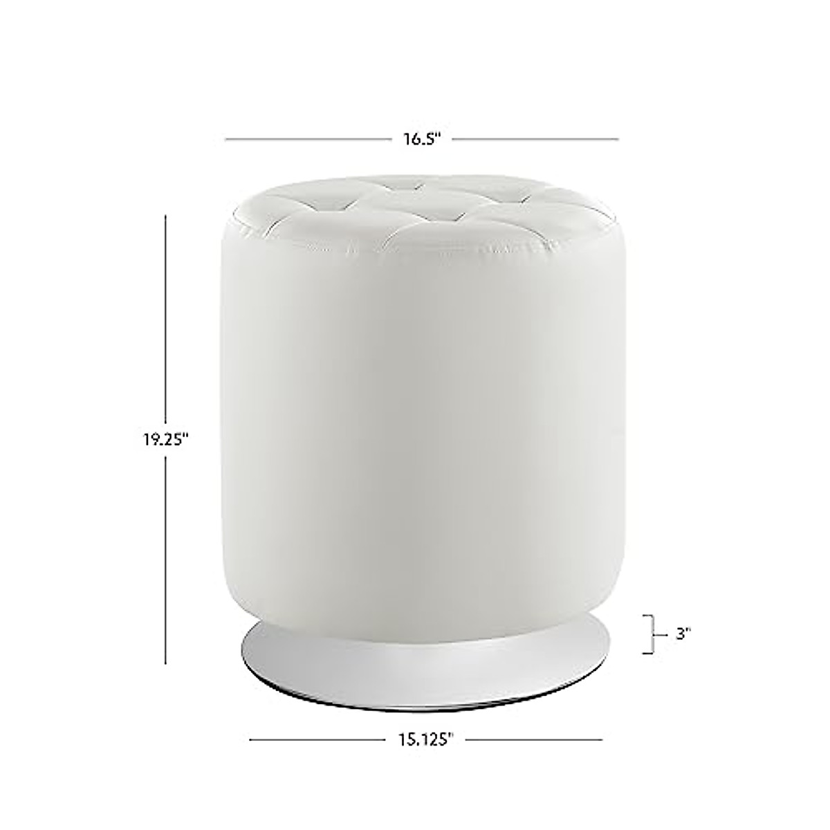 Linon White Sikes Faux Leather Tufted Swivel Ottoman with Chrome Base