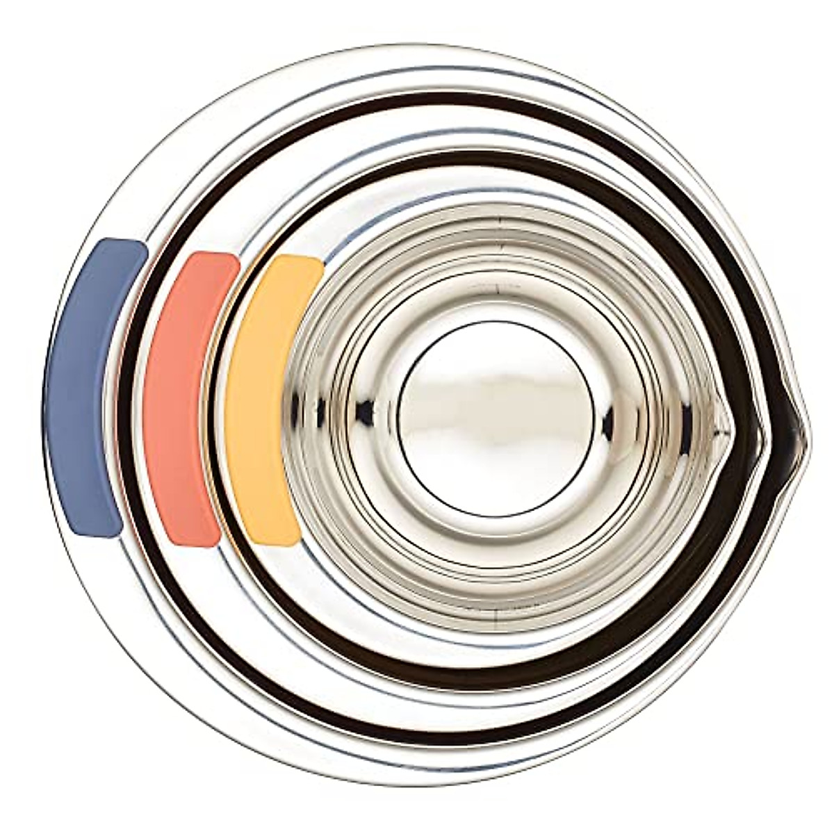 Ayesha Curry Kitchenware Pantryware Stainless Steel Nesting Mixing Bowls Set, 3 Piece, Silver with Color Accent Handles