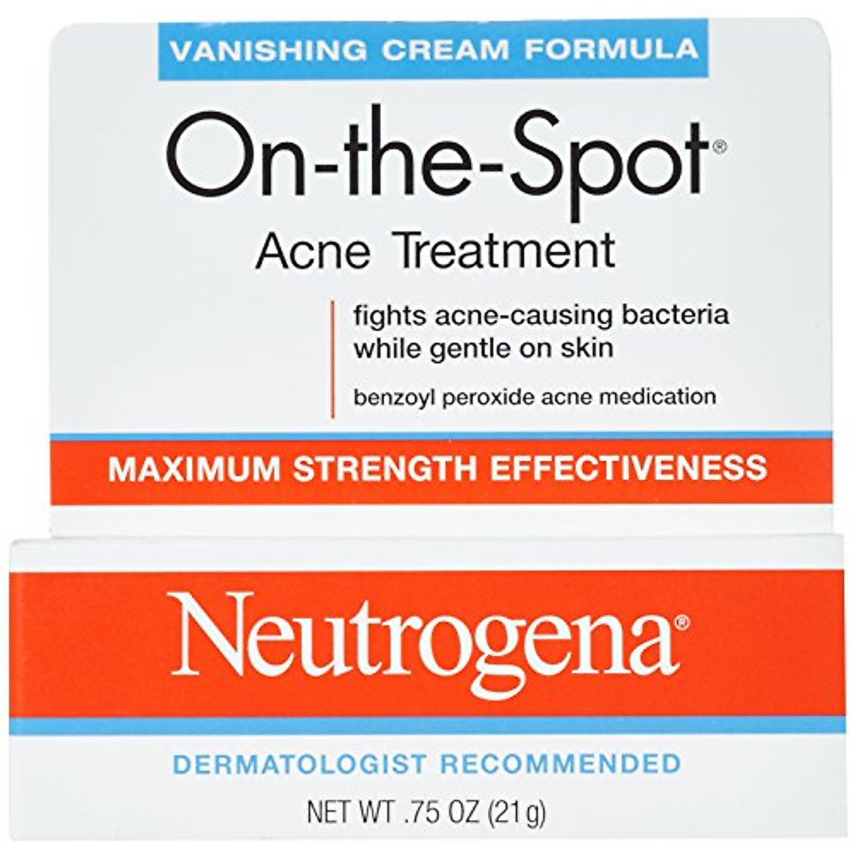 Neutrogena On-The-Spot Acne Spot Treatment with 2.5% Benzoyl Peroxide Acne Treatment Medication to Treat Face Acne, Gentle Benzoyl Peroxide Pimple Cream for Acne Prone Skin Care.75 oz