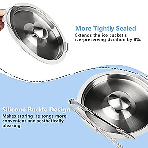 3 Quarts Ice Bucket with Silicone Lid, Ice Tongs and Strainer, Newly Upgraded Silicone Cover Keep Ice Frozen Longer - Ideal for Parties, Cocktail Bar, Chilling Wine, Champagne