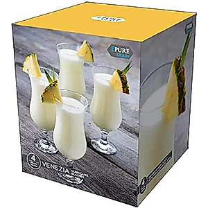 Epure Venezia Collection 4 Piece Hurricane Glass Set - Perfect for Drinking Pina Coladas, Cocktails, Full-Bodied Beer, Juice, and Water (Pina Colada (15.5 oz))