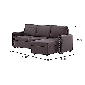Tulib Reversible Sectional Sleeper Sofa with Storage Chaise, L-Shape 3 Seat Velvet Corner Couch with Pulled Out Bed, for Living Room, Office, 83 Dark Gray