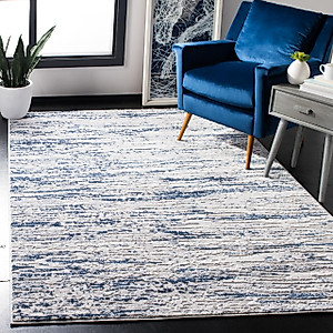 SAFAVIEH Amelia Collection Area Rug - 6' x 9', Grey & Navy, Modern Abstract Design, Non-Shedding & Easy Care, Ideal for High Traffic Areas in Living Room, Bedroom (ALA768B)