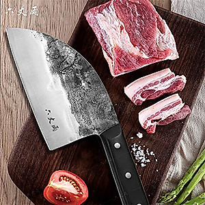 Professional Full Tang Traditional Forged Chinese Chef Knife Kitchen Knives High Manganese Steel Meat Cleaver Serbian Butcher Chopper Sharp Blade Slicer Slaughtering Knife for Family, BBQ or Camping