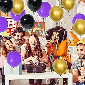 Purple Gold Black Balloon Garland Kit - 121 PCS Metallic Gold Purple Black Balloons Wednesday Party Supplies for Purple Gold Birthday Graduation 2023 Retirement Halloween Party Decoration