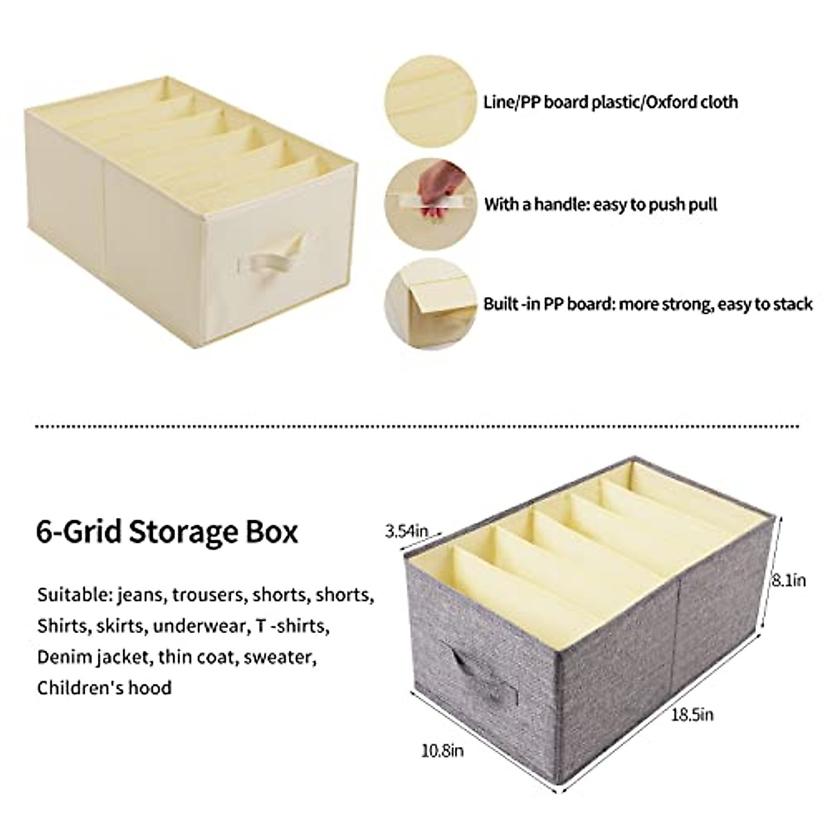 Wardrobe Clothes Organizer, Wardrobe Clothes Organizer with Sturdy Handles, Foldable, Fits Pants, Jeans, Sweaters, T-Shirts, Light Coats, Dresses, Stackable Wardrobe Drawer Organizer (Beige 4 PCS)