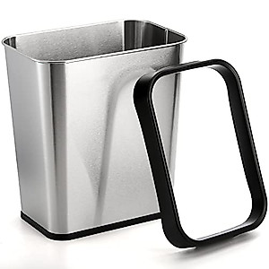 Frcctre 2.1 Gallon / 8L Open Top Stainless Steel Trash Can, Small Compact Modern Rectangular Metal Trash Can Office Wastebasket Garbage Bin for Office Bedroom Bathroom Home - 9.8"L x 6.5"W x 10.6"H