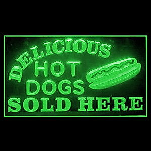 110250 Delicious Hot Dog Sold Here Fast Food Cafe Shop Decor Display LED Light Neon Sign (16" X 12", Green)