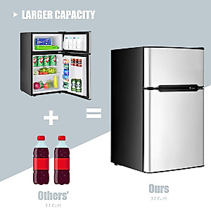 GOFLAME Compact Refrigerator with Freezer, 3.2 cu ft Mini Cooler Fridge with 2 Reversible Door, Removable Shelves and Mechanical Control, Upright Freezer for Apartment, Home & Office (Grey)